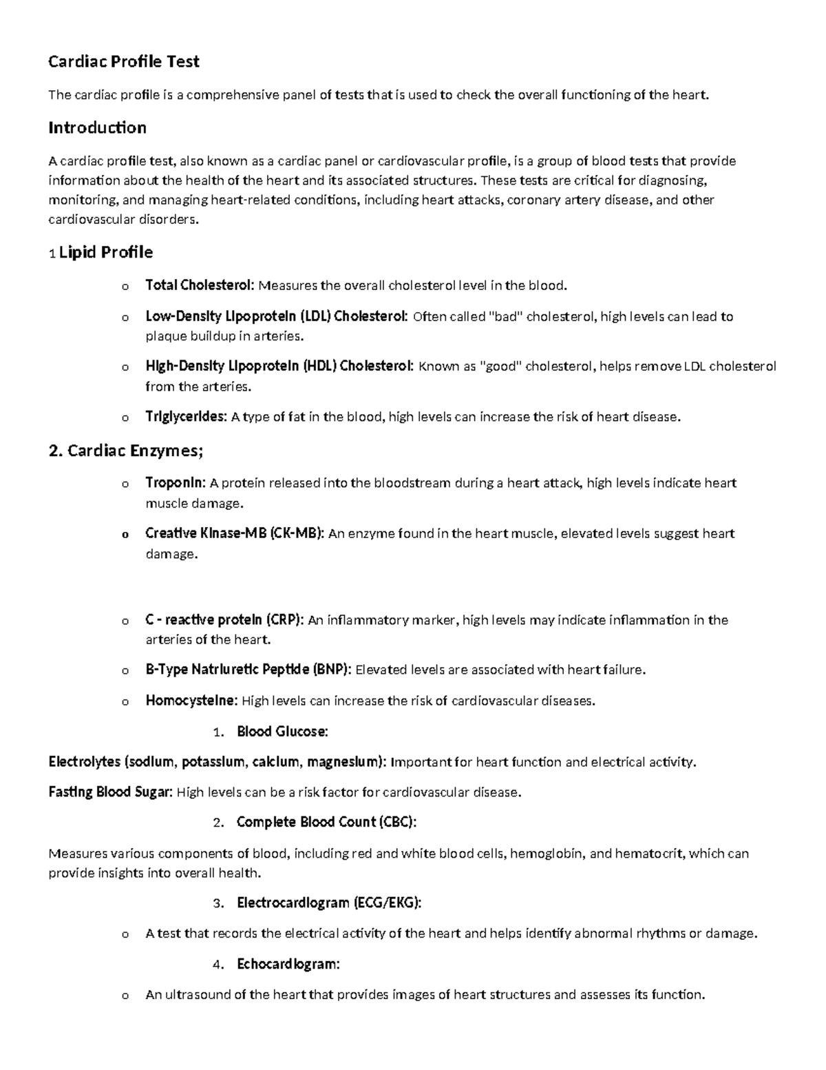 Assignment 2 biochemistry - Cardiac Profile Test The cardiac profile is ...