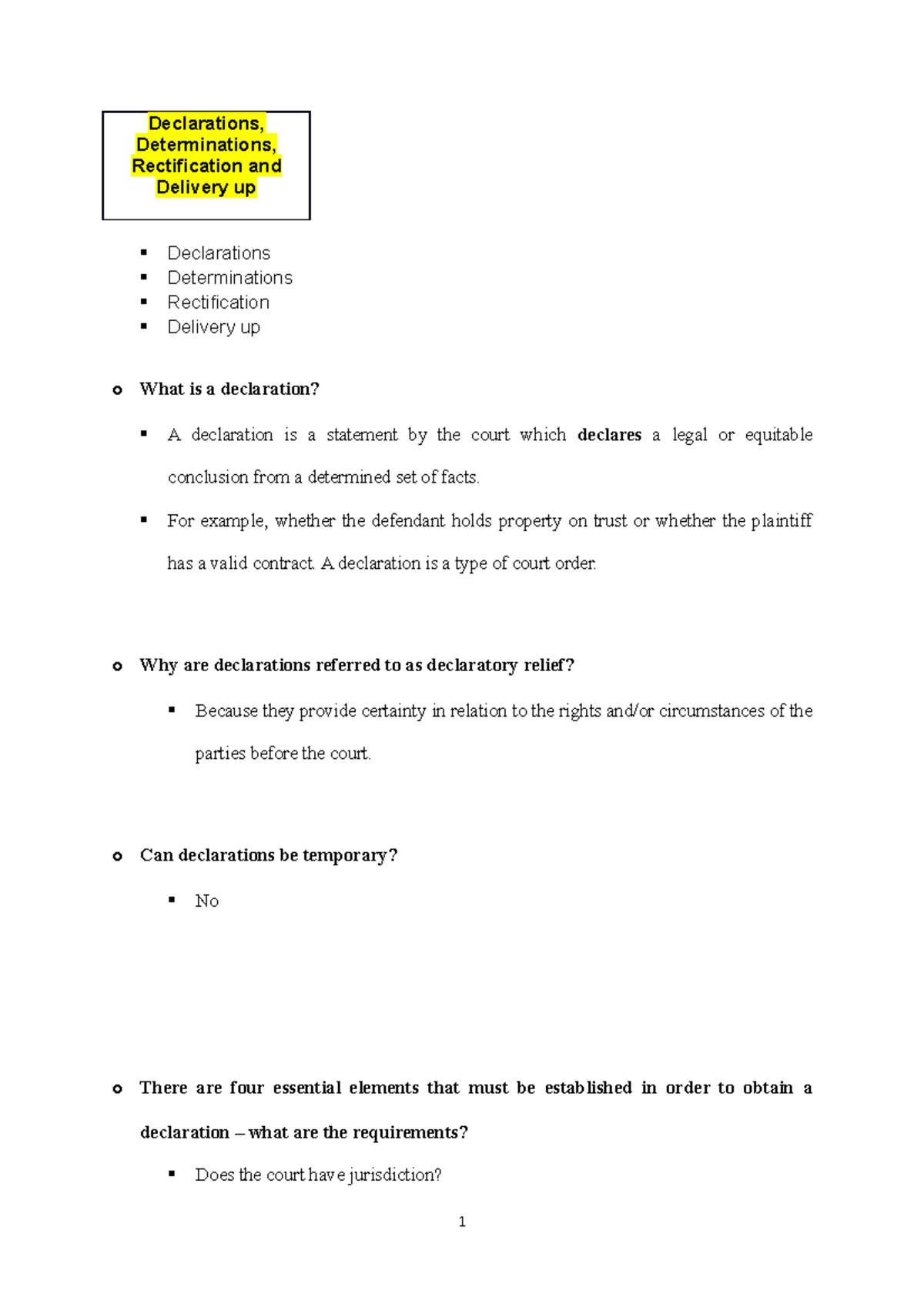 Declarations - HD NOTES - Declarations, Rectification andDeterminations ...