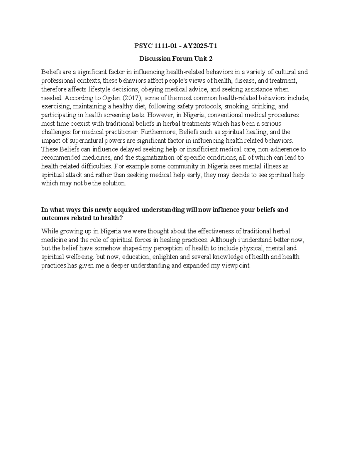 PSYC 1111 unit 2 df - discussion assignment - PSYC 1111-01 - AY2025-T Discussion Forum Unit 2 ...
