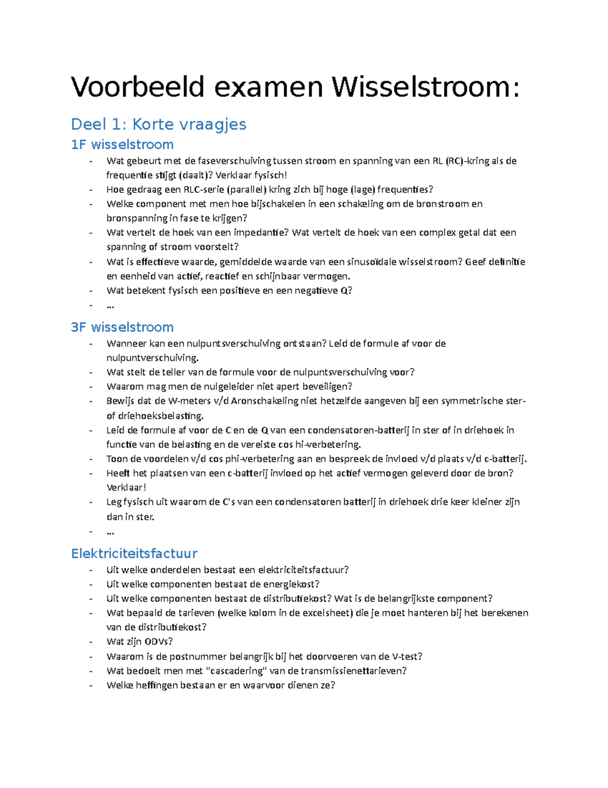 Voorbeeld examen Wisselstroom - Wat betekent fysisch een positieve en ...