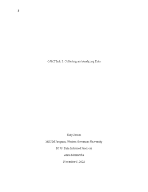 D179 Task 2 final - D179 Task2 - D179 Collecting and Analyzing Data Task 2 Mindy Ausseresses WGU ...