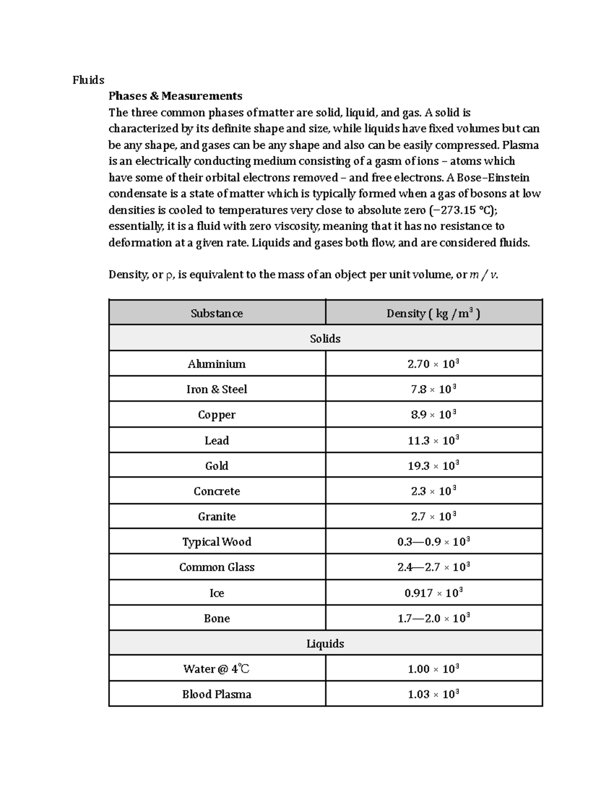 Fluids - Fluids Phases & Measurements The three common phases of matter are solid, liquid, and ...