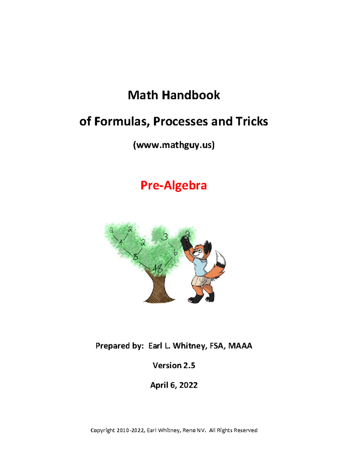 Pre Algebra Handbook - lots of references for helping with homework ...