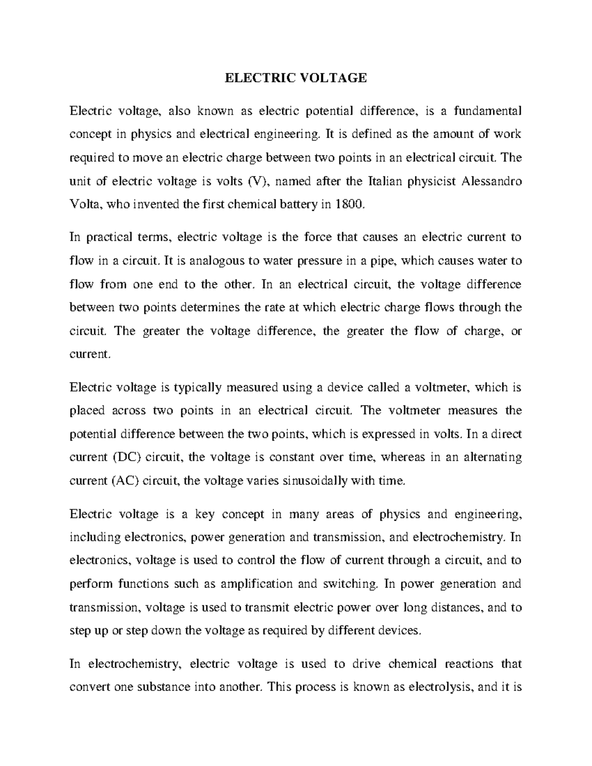 Electric Voltage - ELECTRIC VOLTAGE Electric voltage, also known as ...
