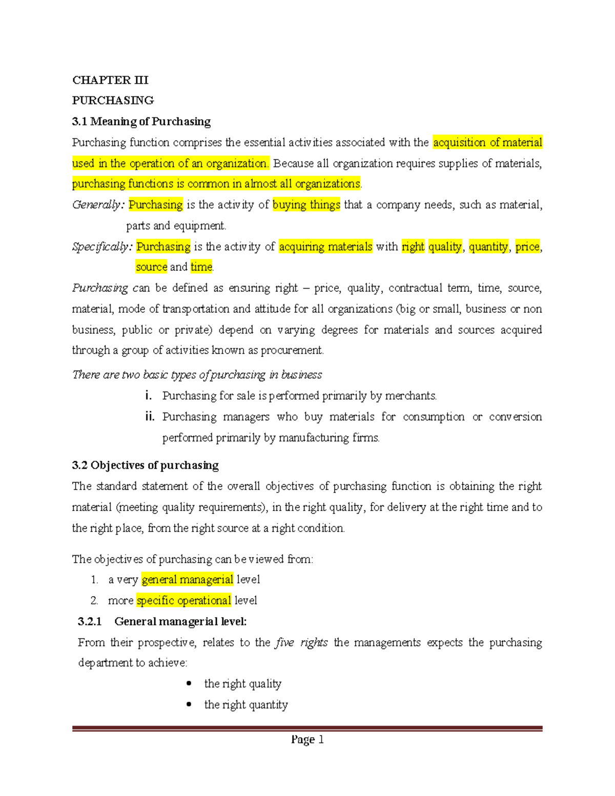 MM CH 3 - it is helpful. - CHAPTER III PURCHASING 3 Meaning of Purchasing Purchasing function ...