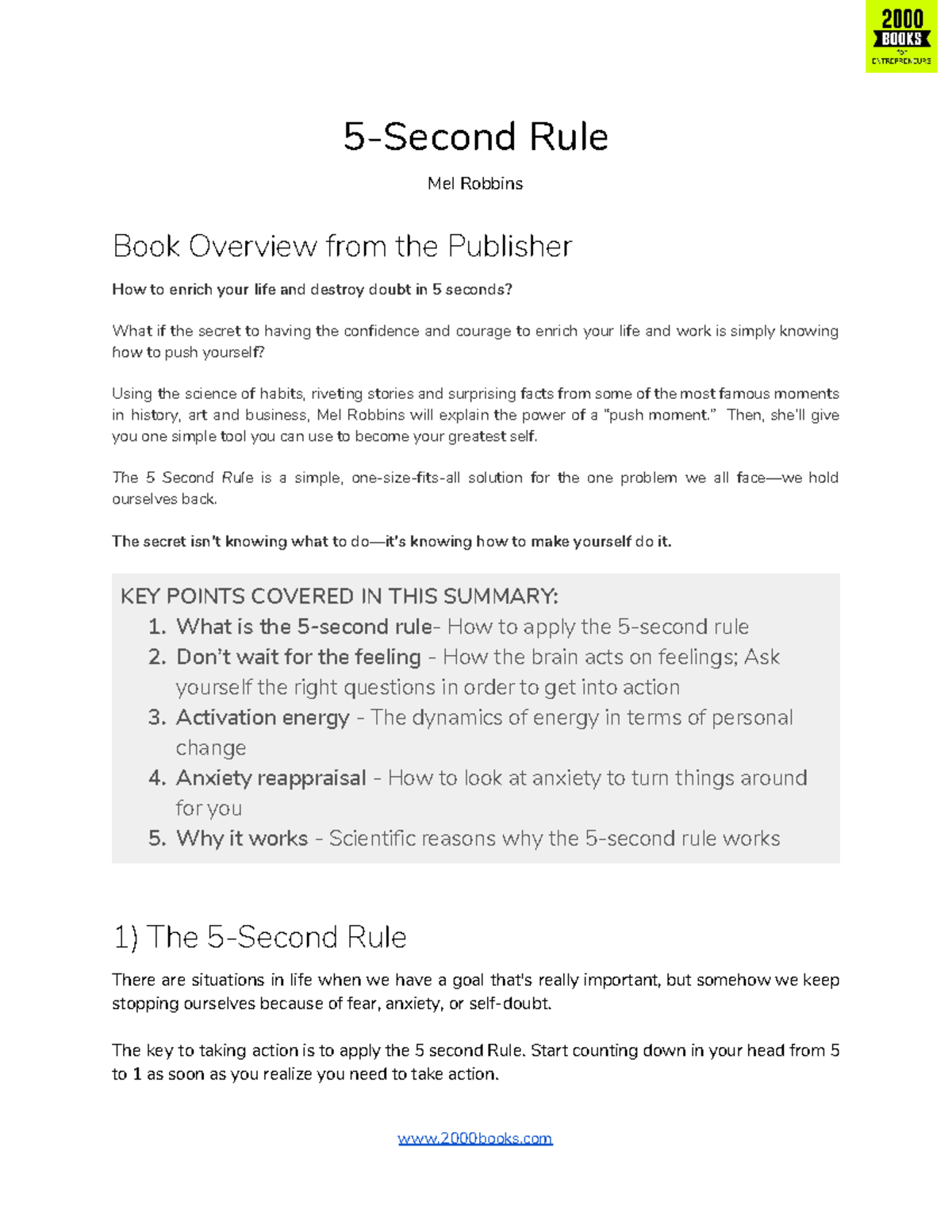 5-Second Rule - nsjnajns - 5-Second Rule Mel Robbins Book Overview from ...