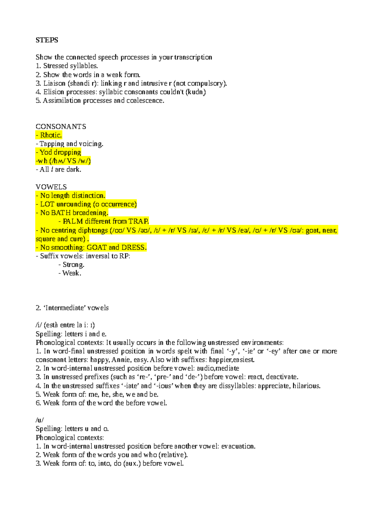 Esquema variaciones - STEPS Show the connected speech processes in your transcription Stressed ...