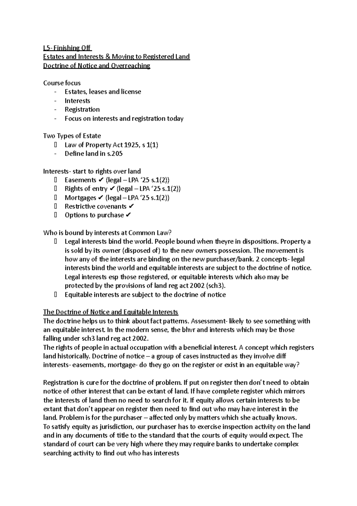 L5 doctrine of notice and overreaching - L5- Finishing Off Estates and ...
