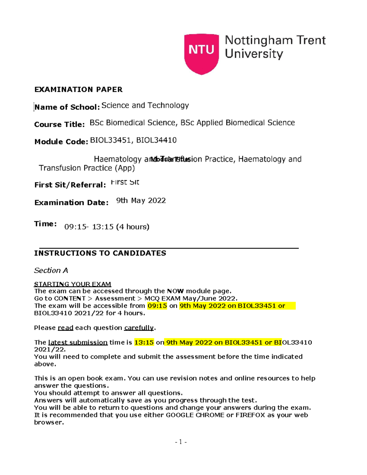 Haematology AND Transfusion Paper First SIT 21 22 (1)-converted - 1 ...