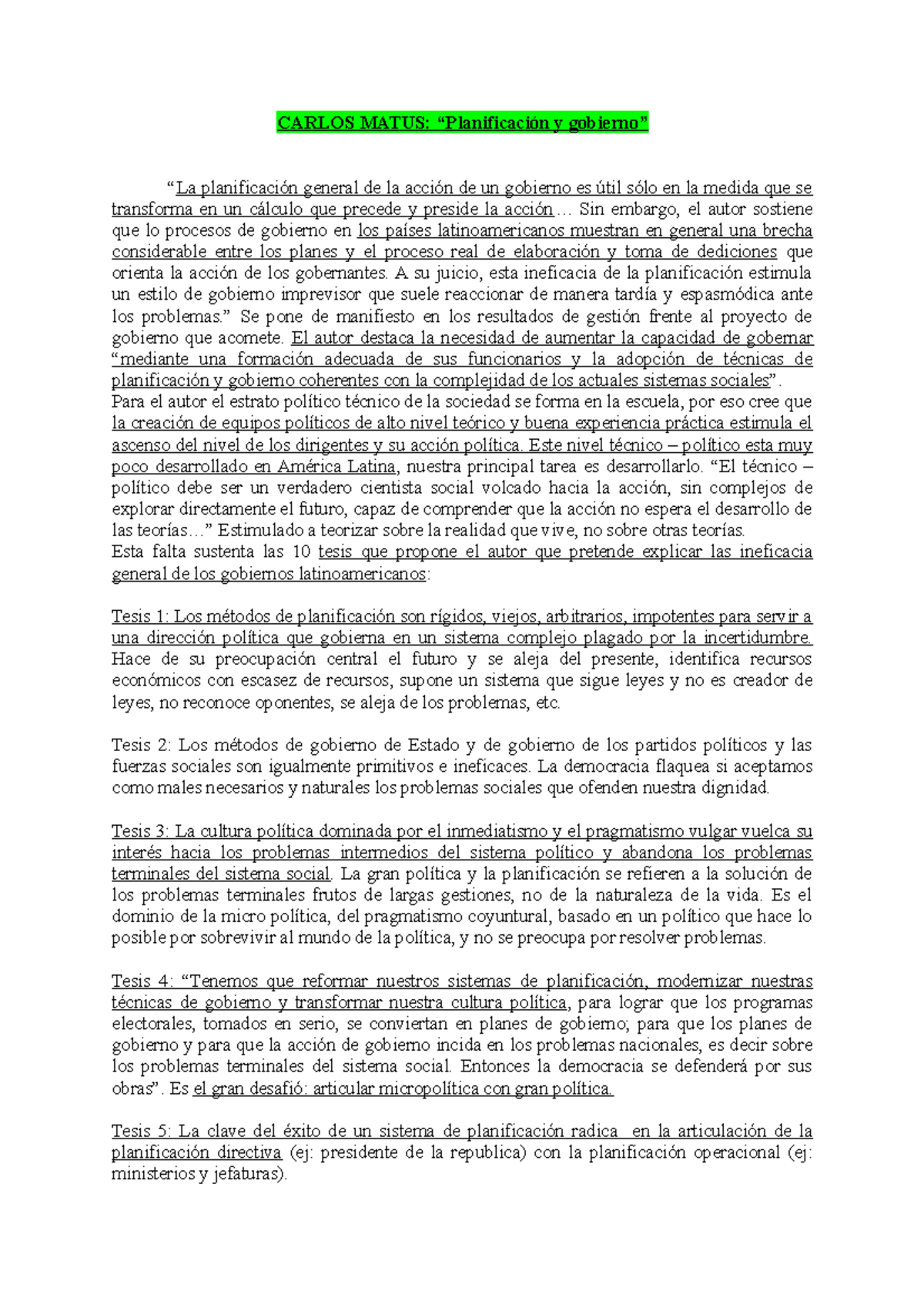 2.1 Matus - Planificacion y gobierno - CARLOS MATUS: “Planificación y ...
