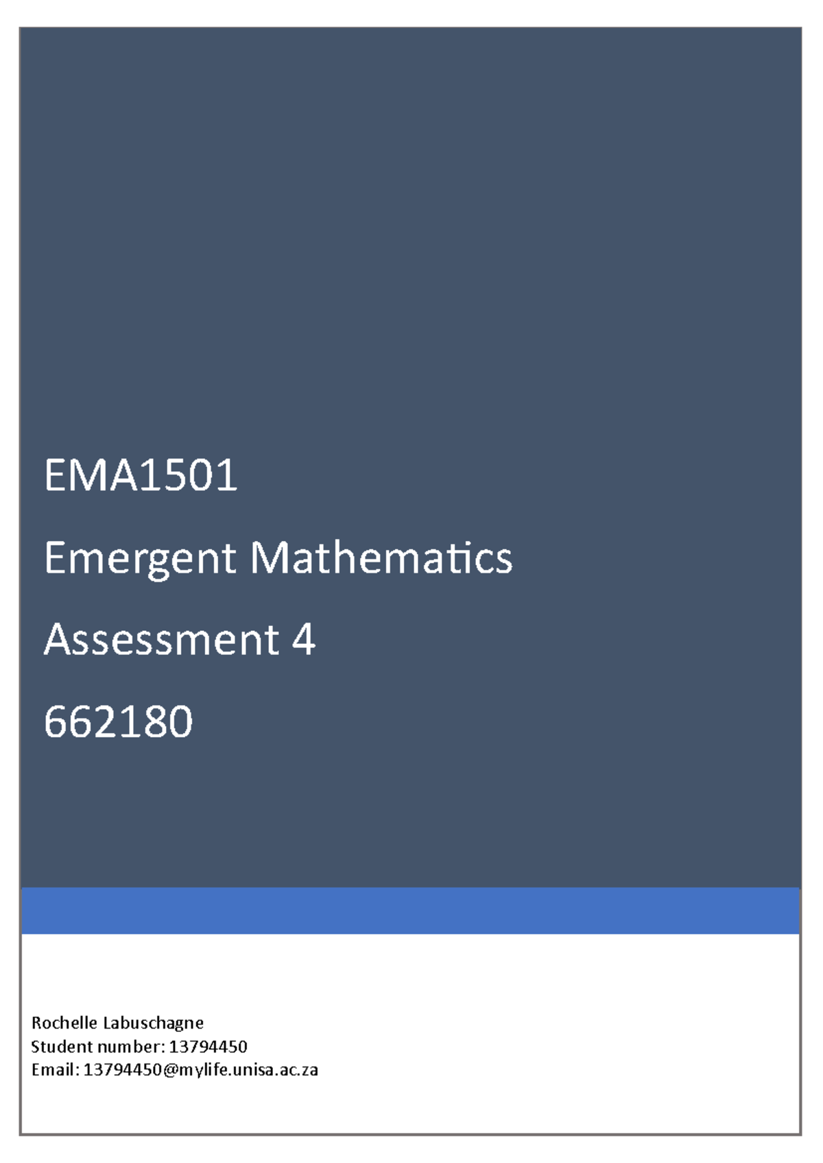 EMA Assignment 4 - EMA Emergent Mathematics Assessment 4 662180 ...