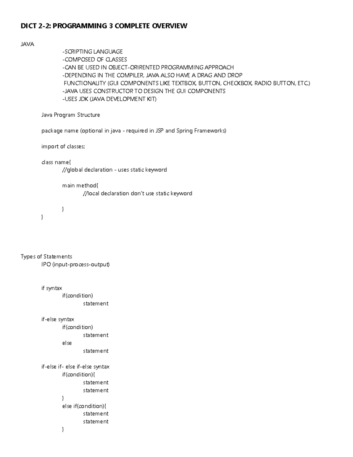 DICT 2 2 Programming 3 Complete Overview - DICT 2-2 : PROGRAMMING 3 ...