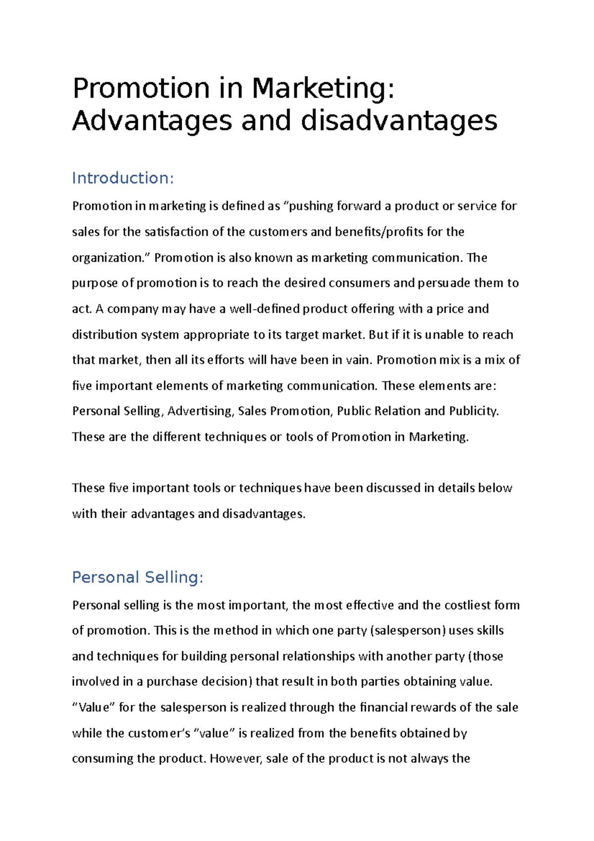 Promotion in Marketing Advantages and disadvantages - Promotion in ...