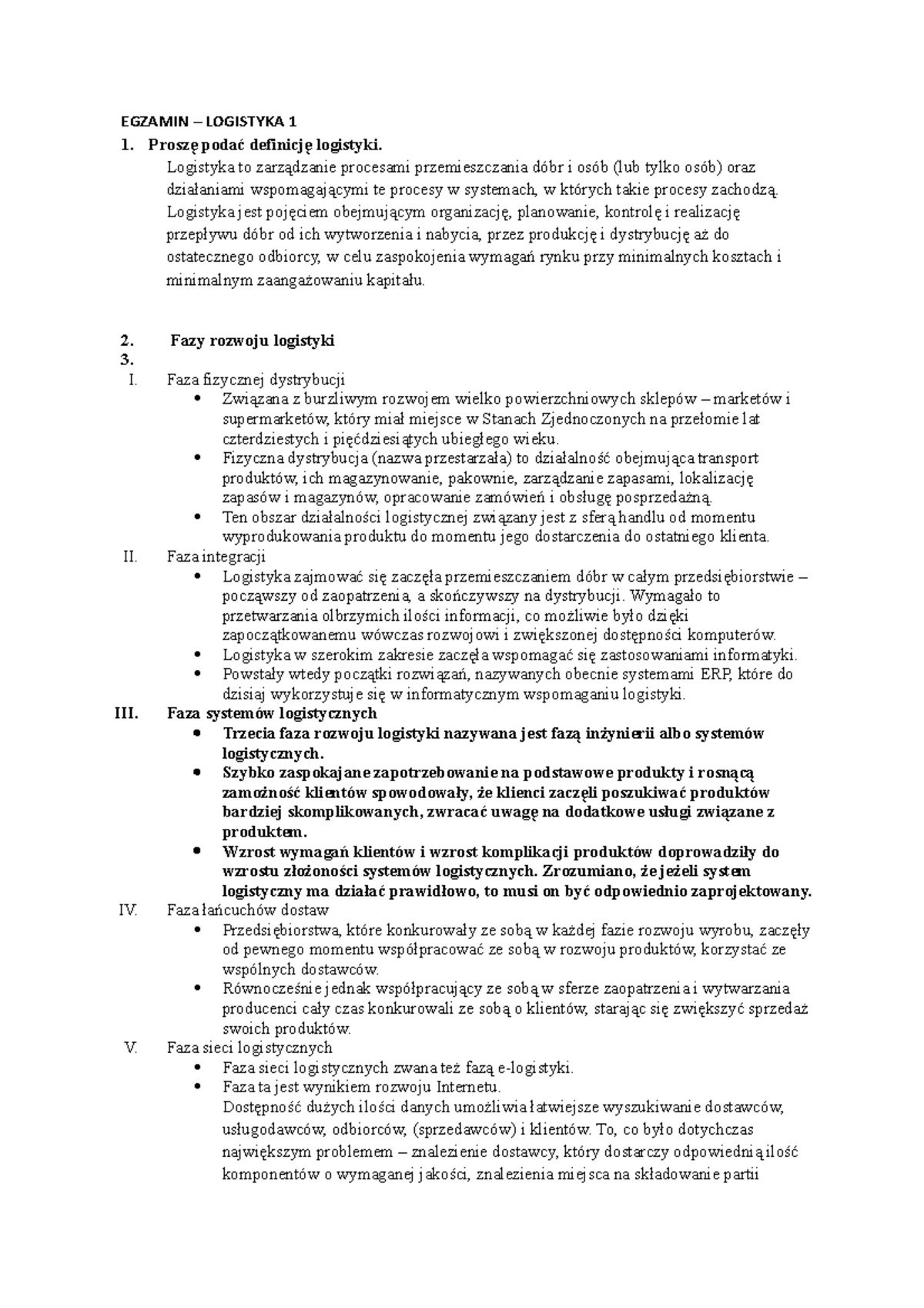 Logistyka 1 - egzamin - ..................... - EGZAMIN – LOGISTYKA 1 Proszę podać definicję ...