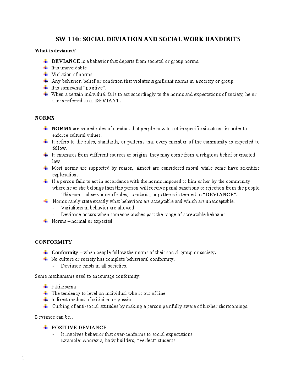 Deviance SOFT COPY - SW 110: SOCIAL DEVIATION AND SOCIAL WORK HANDOUTS ...