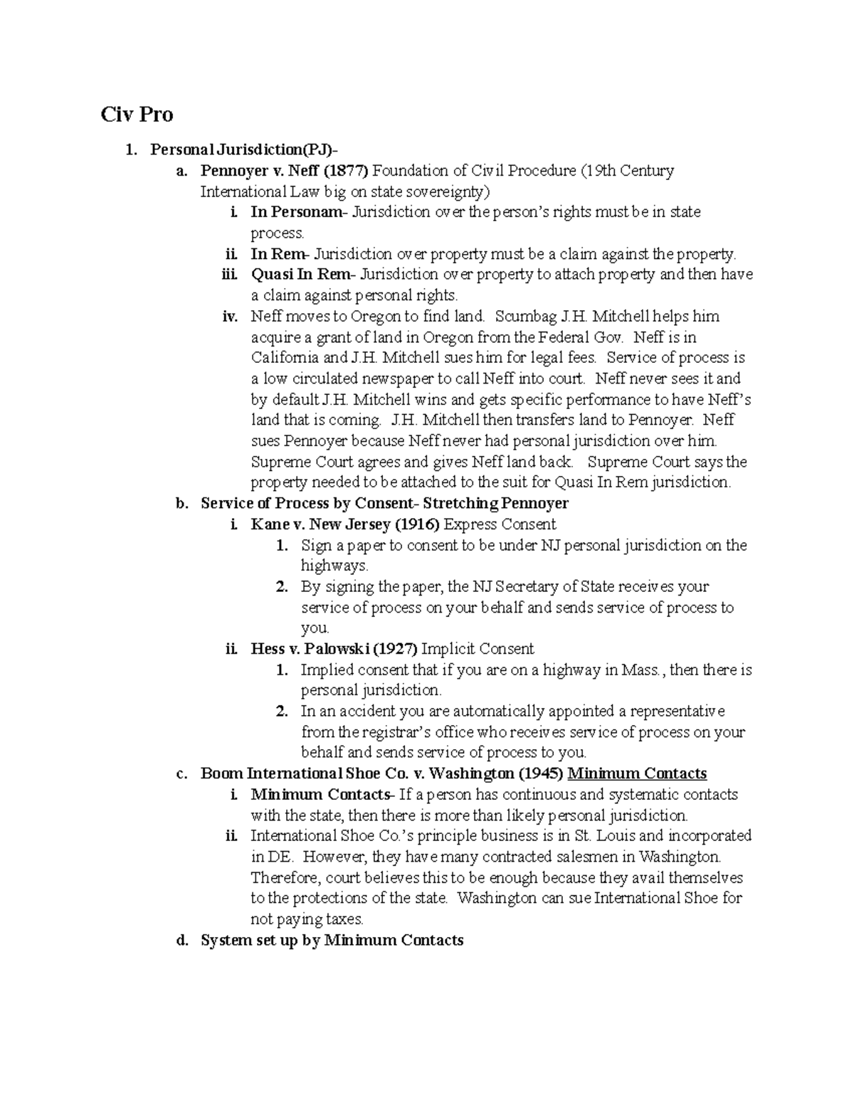 Civ Pro 1. Personal Jurisdiction - Studocu