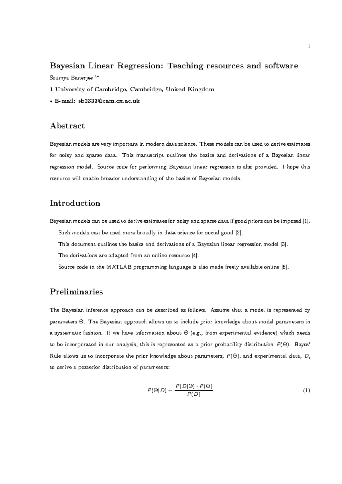 Bayesian Linear Regression Oxac Abstract Bayesian Models Are Very Important In Modern Data 0206