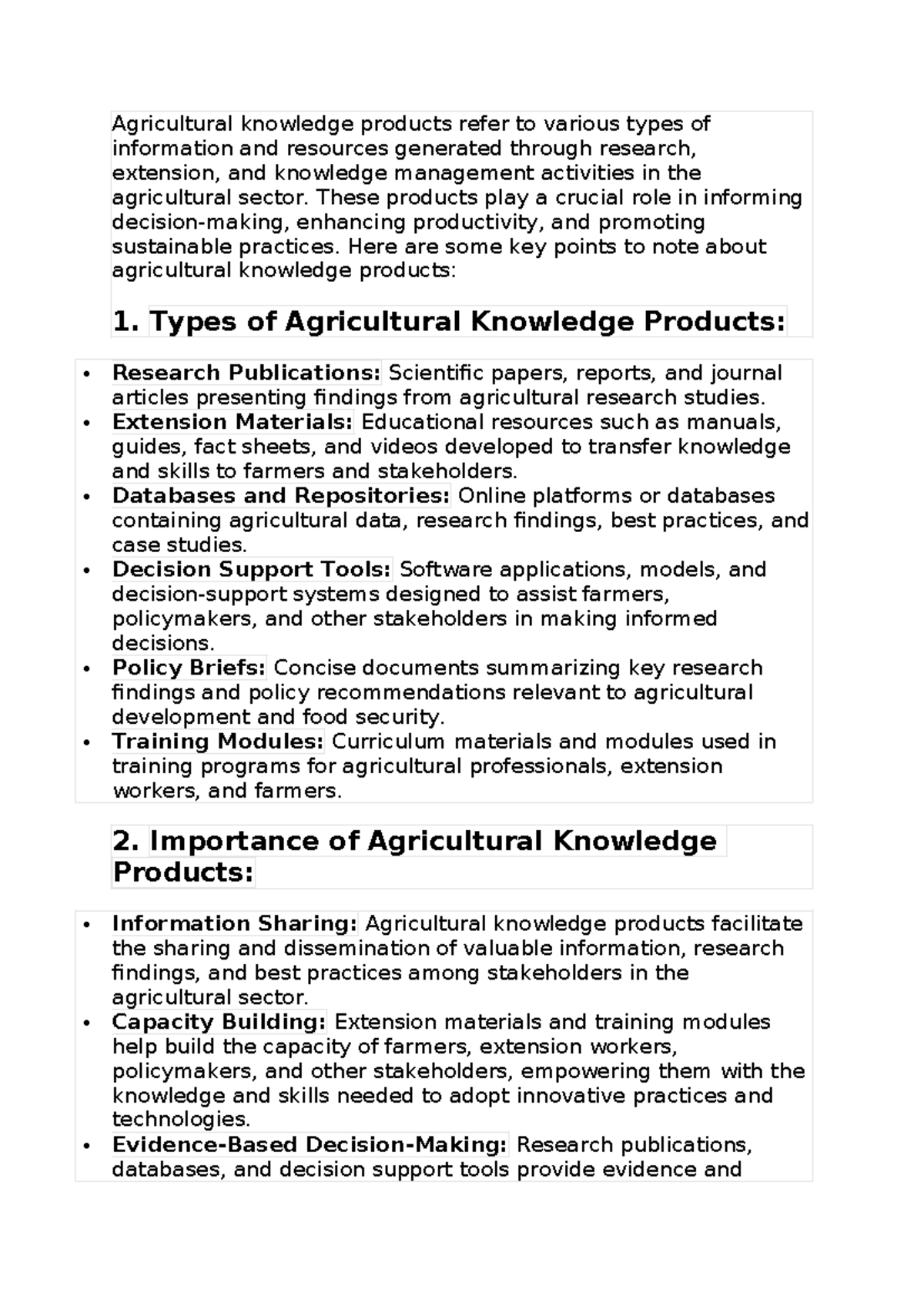 Notes - practical - Agricultural knowledge products refer to various ...
