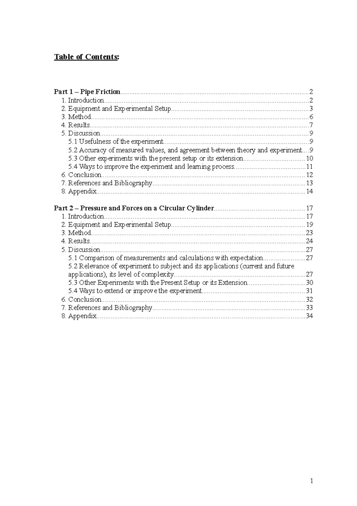 Lab 2 Reports - Lab 2 Report for Fluid mechanics - Table of Contents ...