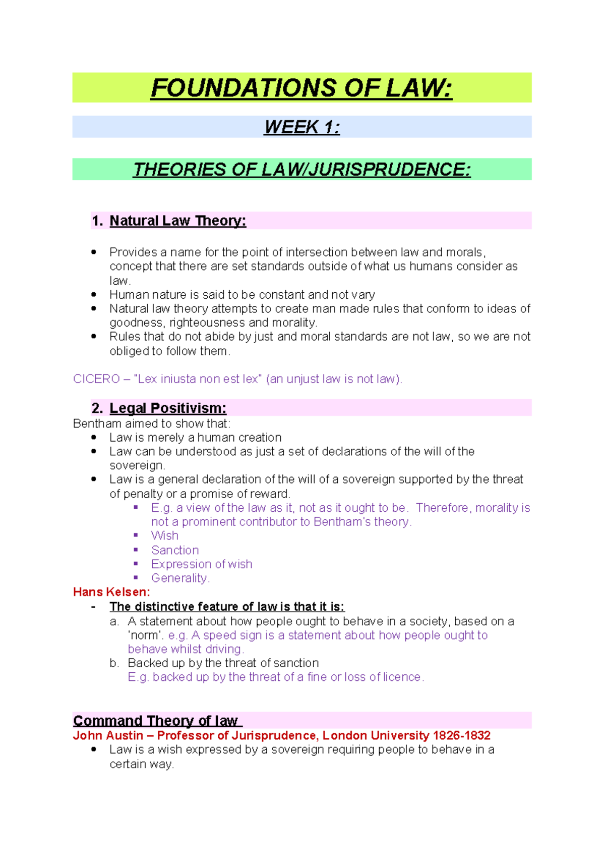 Foundations OF LAW 4 - FOL Notes - FOUNDATIONS OF LAW: WEEK 1: THEORIES ...