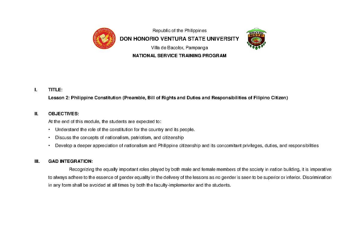 Week 3 Philippine Constitution - Republic of the Philippines DON ...