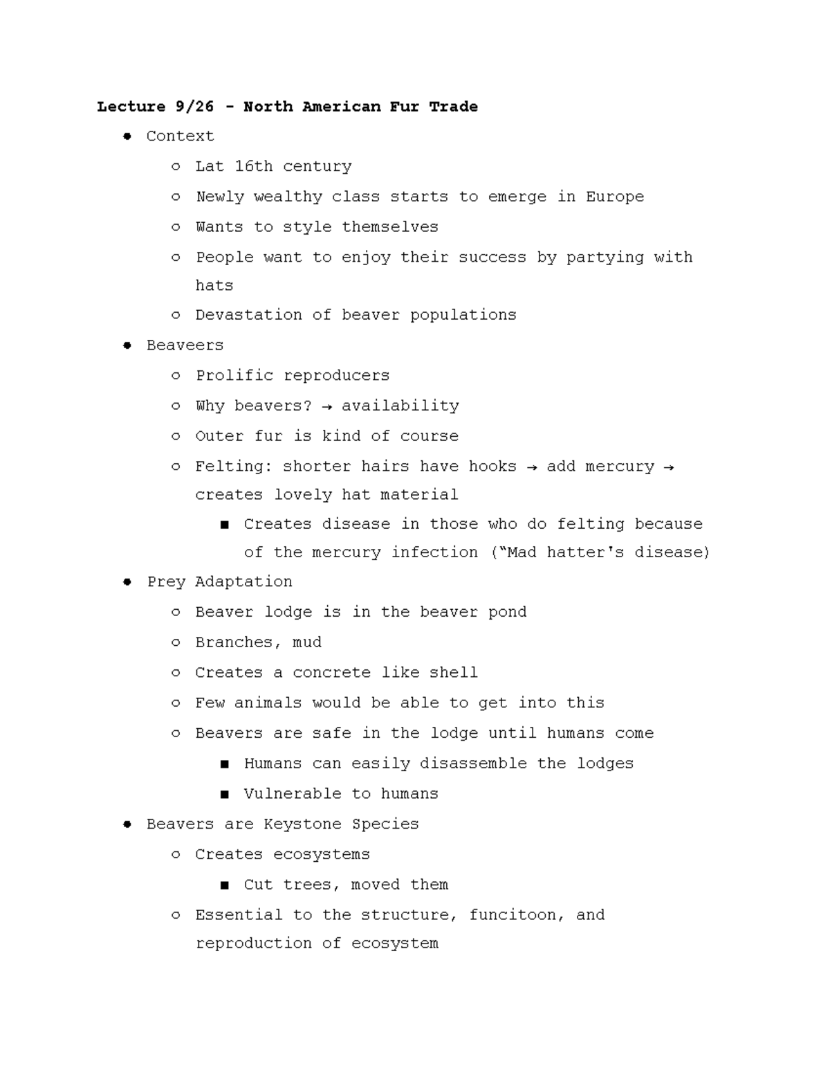 North American Fur Trade and the Role of Beavers - Studocu