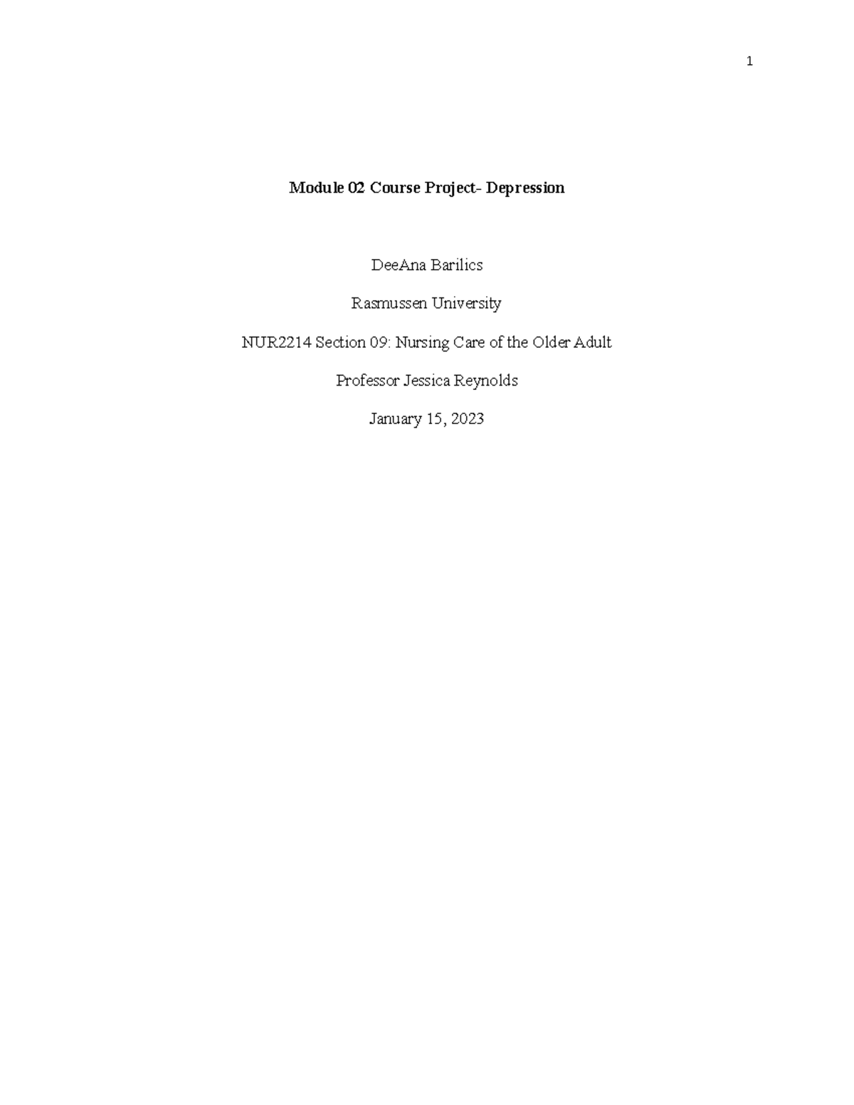 Module 2 Course Project-Depression - 1 Module 02 Course Project ...