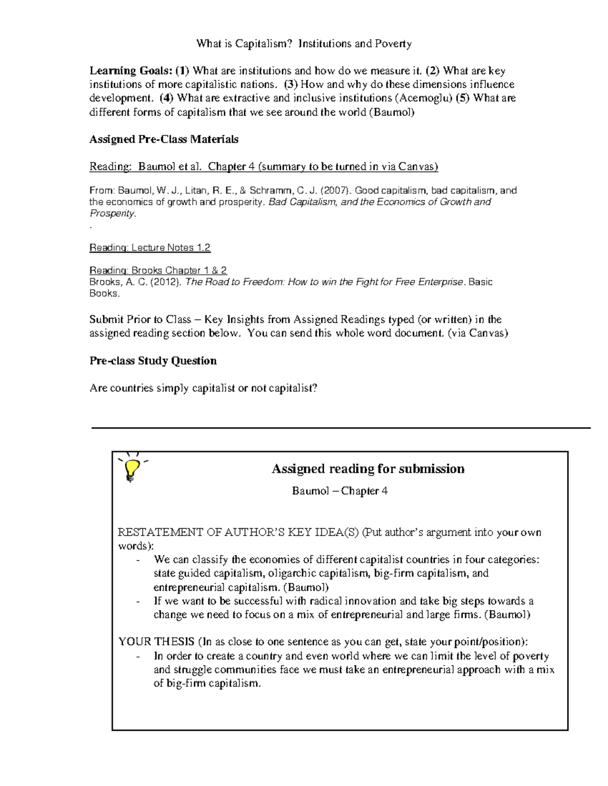 Handout What is Capitalism.rev 1 - What is Capitalism? Institutions and ...