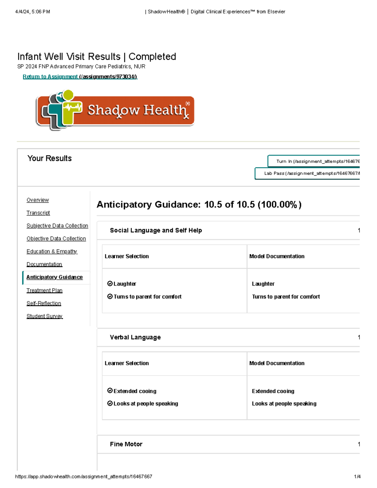 Shadow Health Zachary Lafontaine Anticipatory Guidance - 4/4/24, 5:06 ...