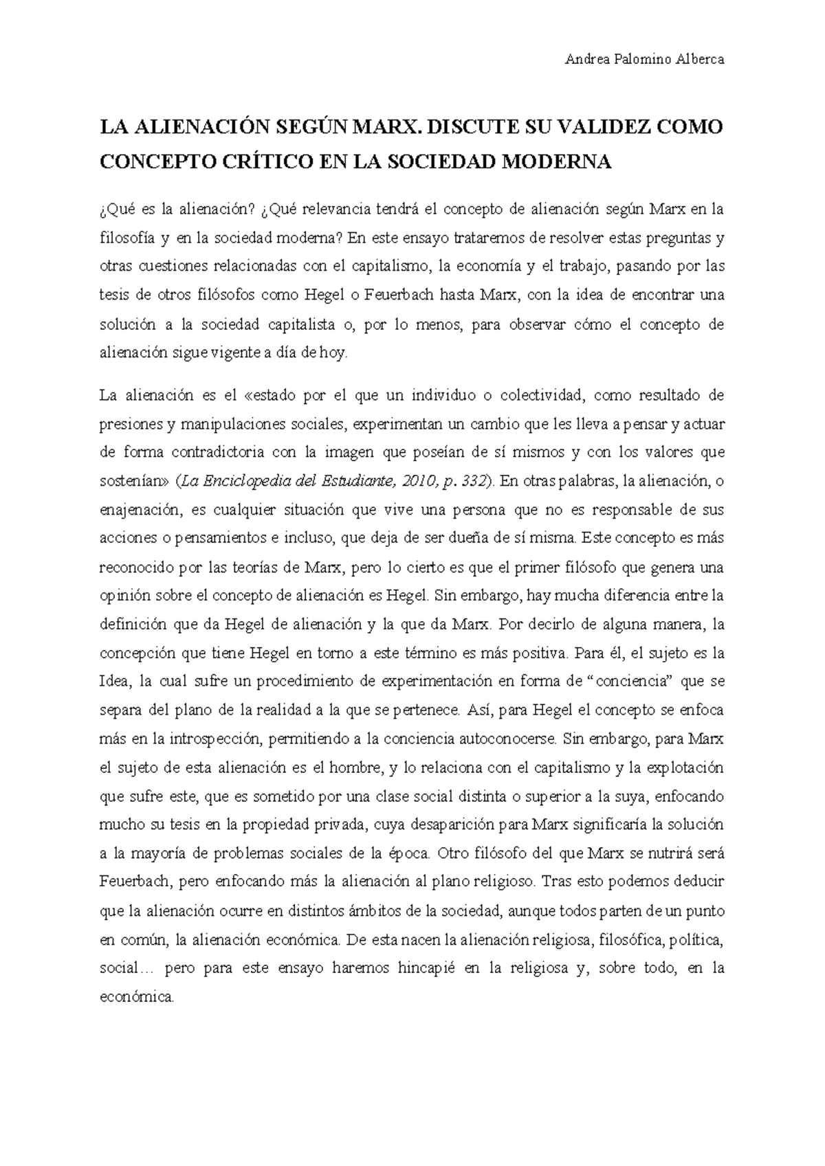 La alienacion segun Marx - LA ALIENACIÓN SEGÚN MARX. DISCUTE SU VALIDEZ ...