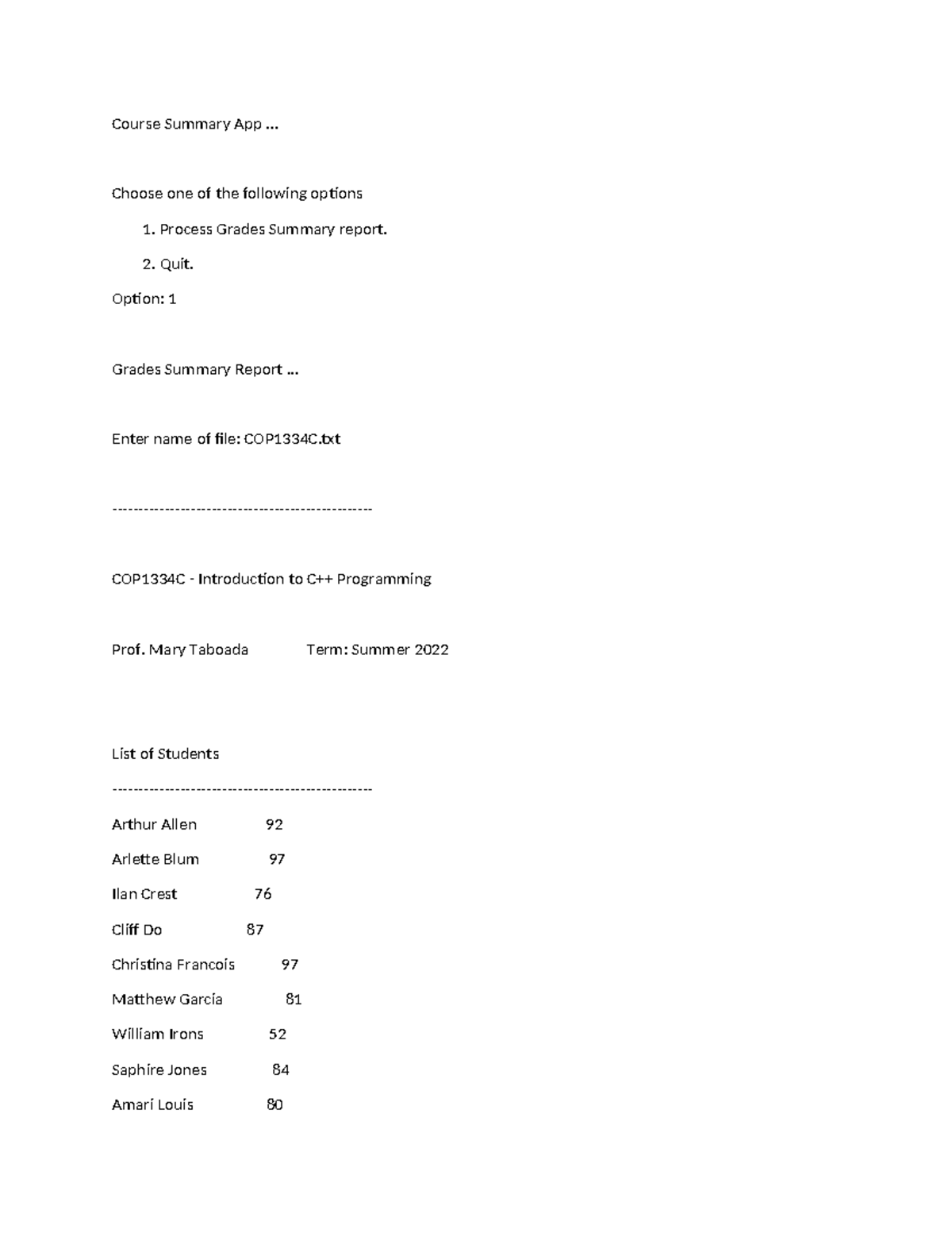 COP1334C Unit 5 Lab Assignment File Output Samples Alt Text - Course ...