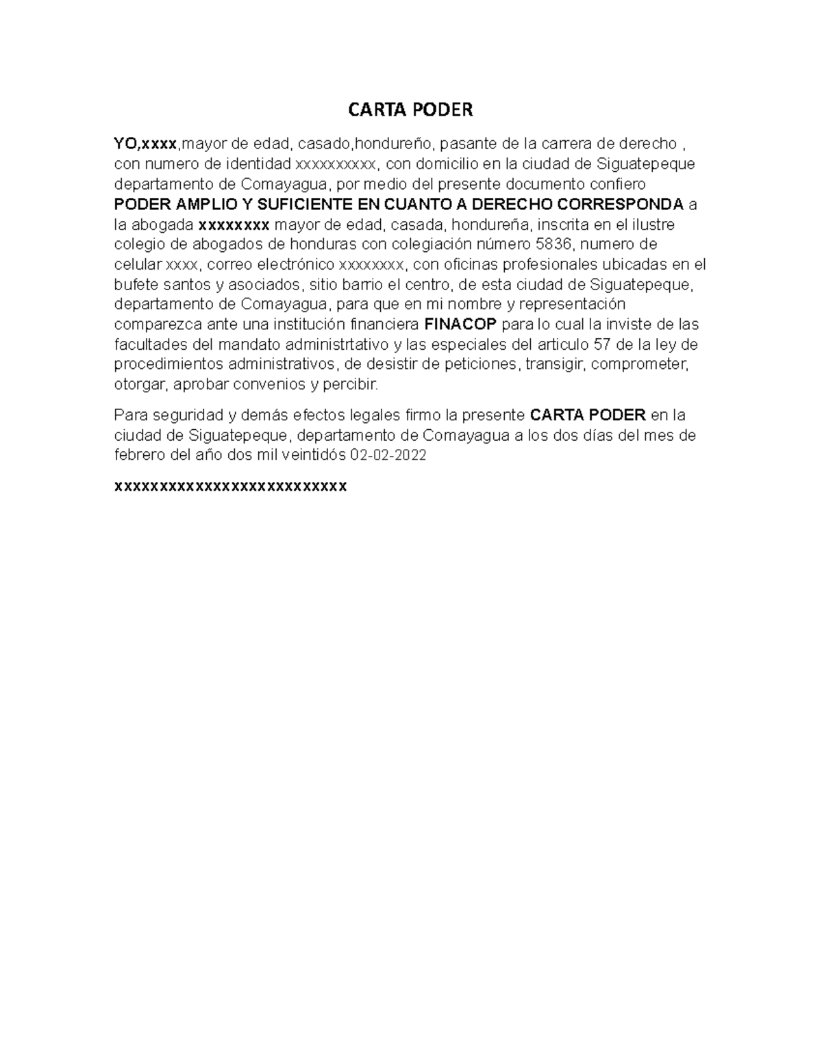 formato de Carta Poder 2022 editable - CARTA PODER YO,xxxx ,mayor de ...