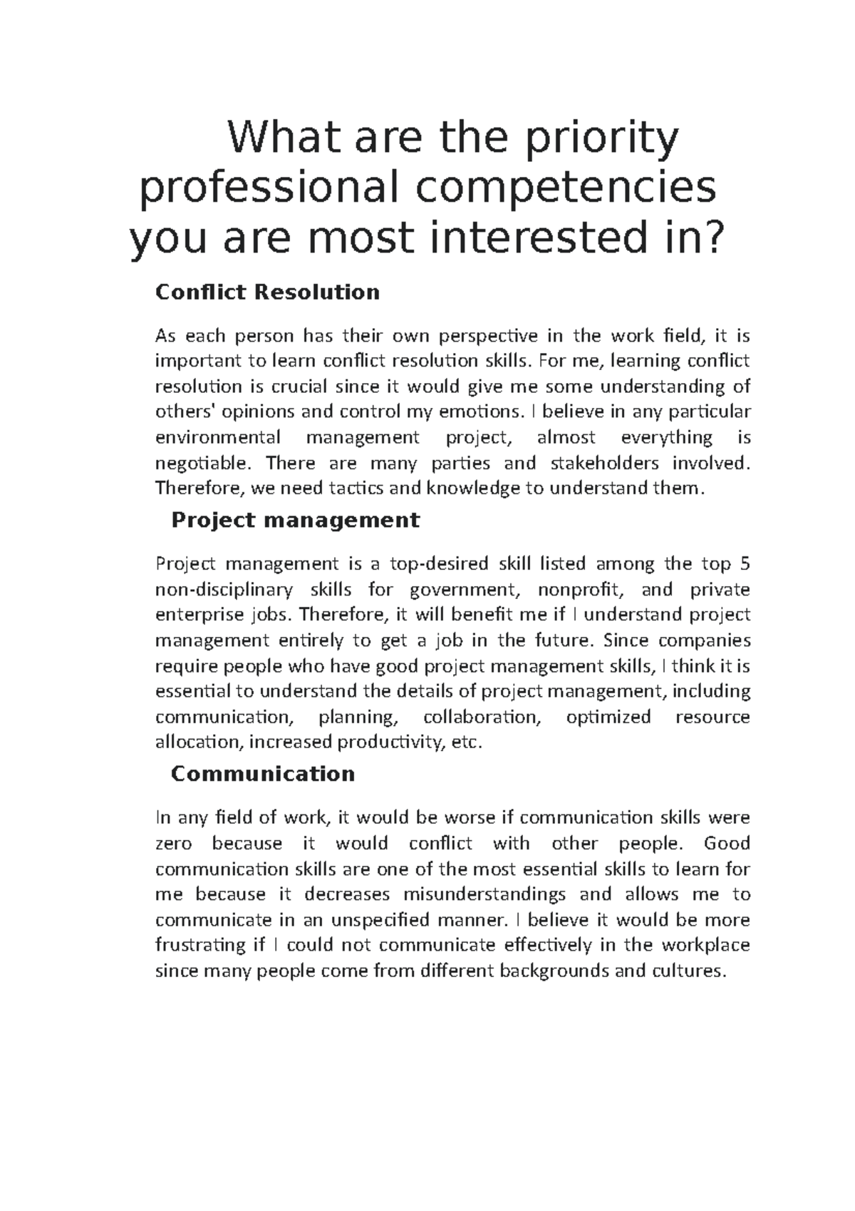 GOAL - priority professional competencies that you are most interested ...