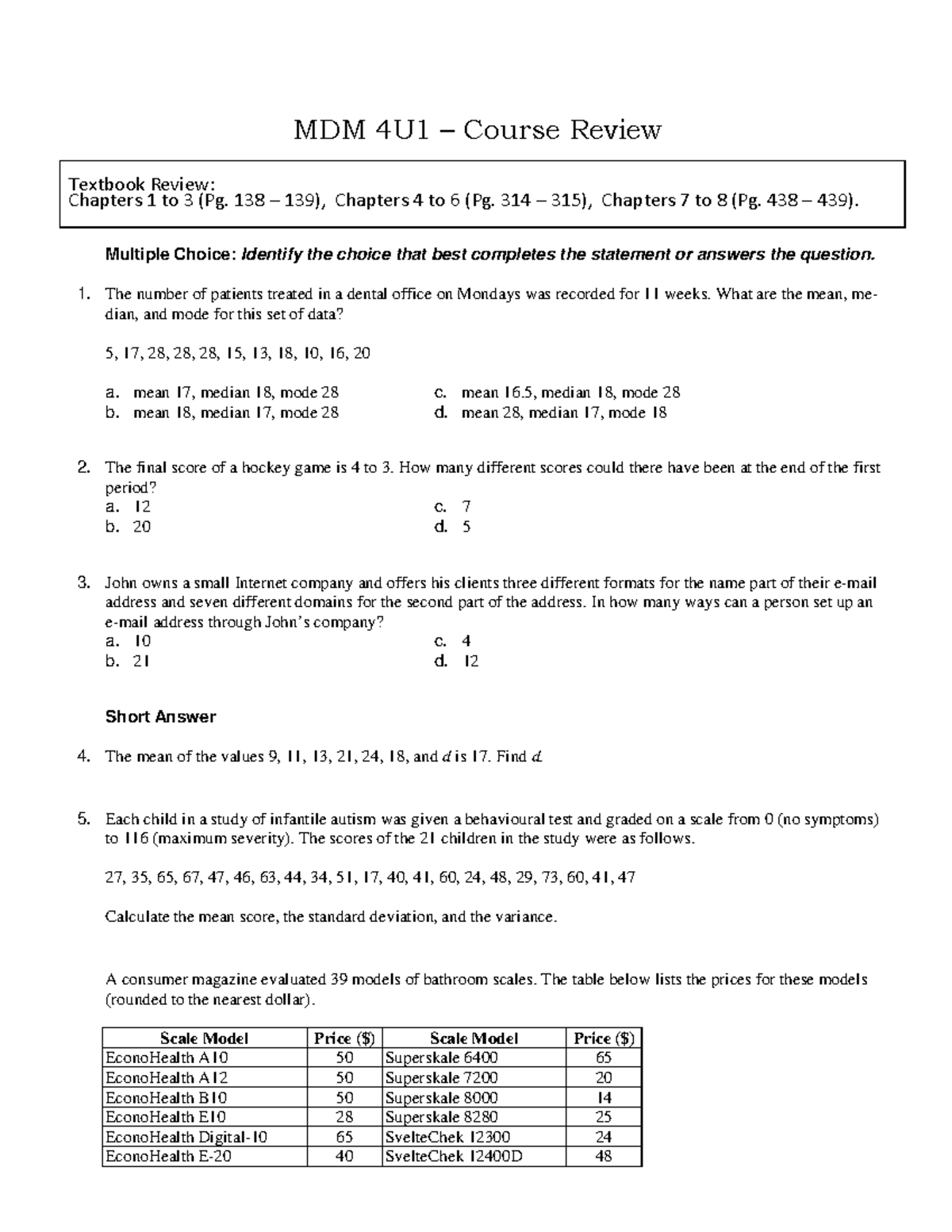 Math exam - Data managment exam review - MDM 4U1 – Course Review ...