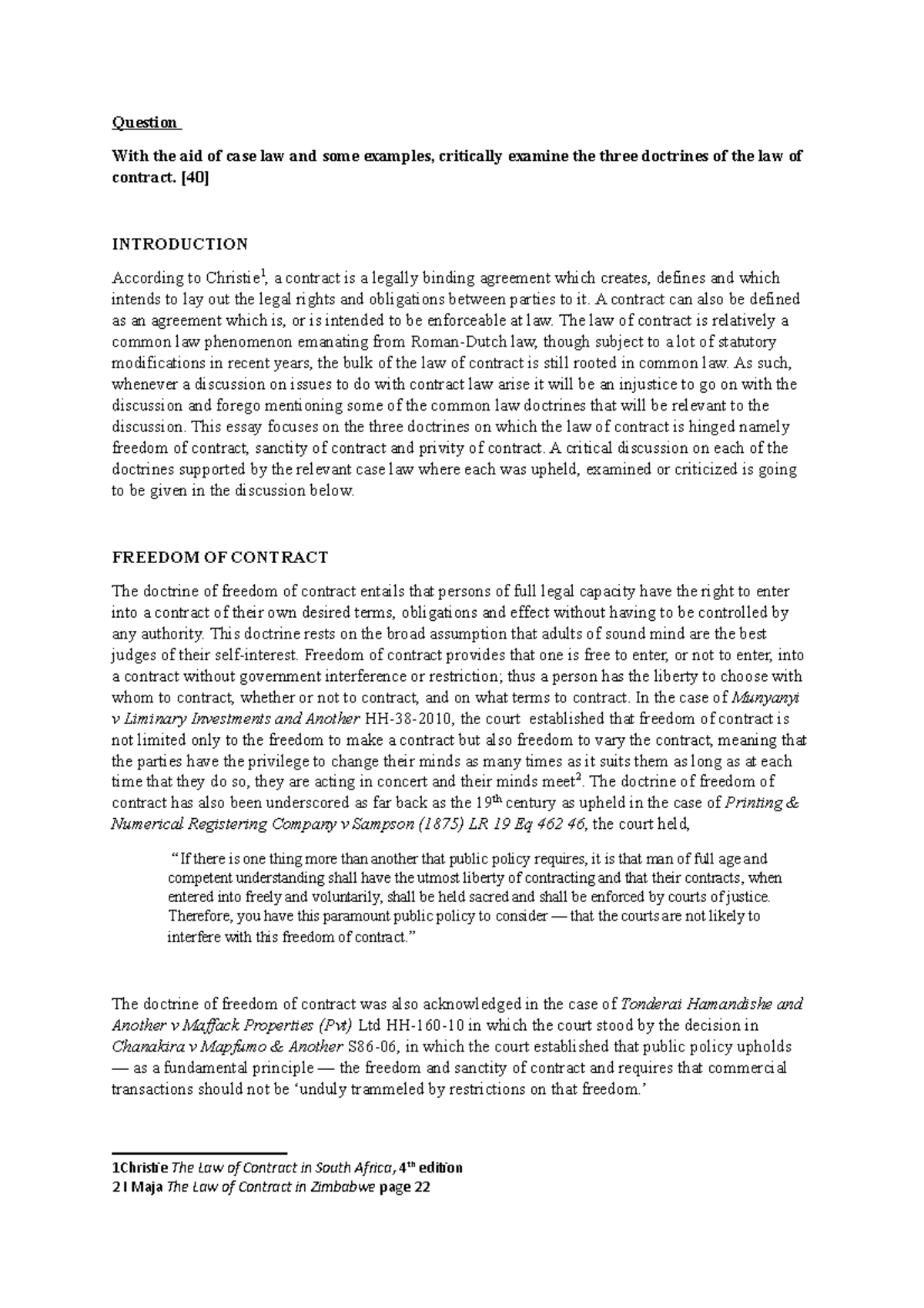 Assignment On The Doctrines Of Contract Question With The Aid Of Case