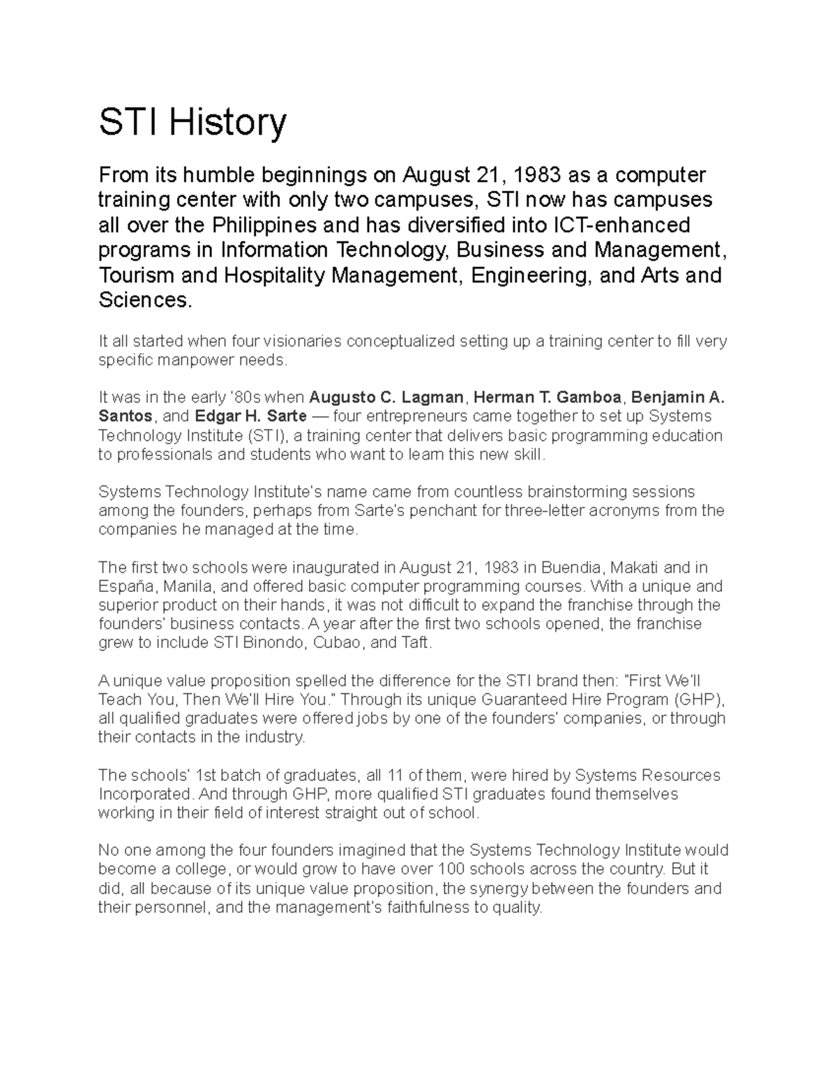 Attachment 1 COMPUTER PRODUCTIVITY TOOLS - STI History From its humble ...