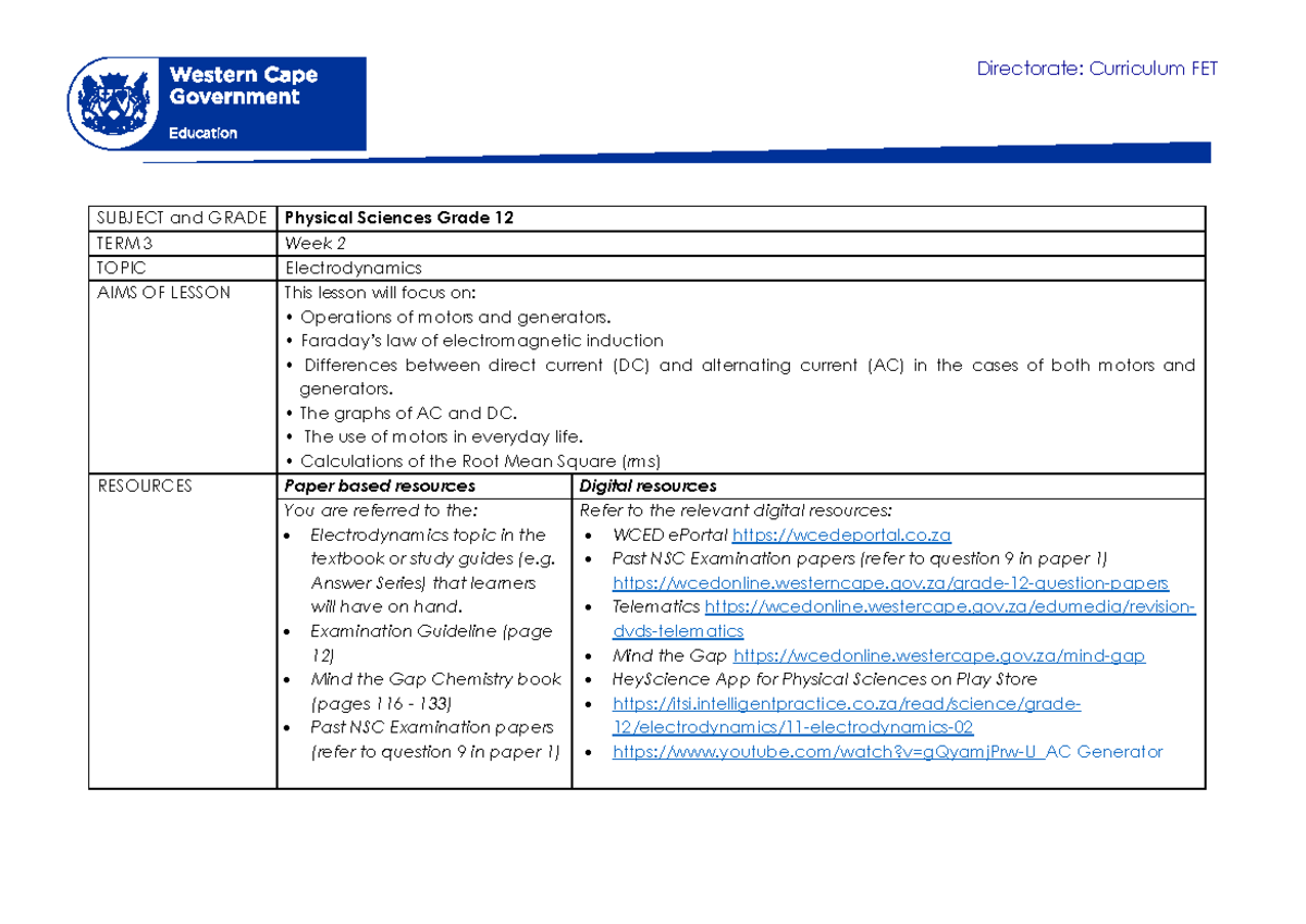Physical Science AC Generator Grade 12 2020 - Directorate: Curriculum ...
