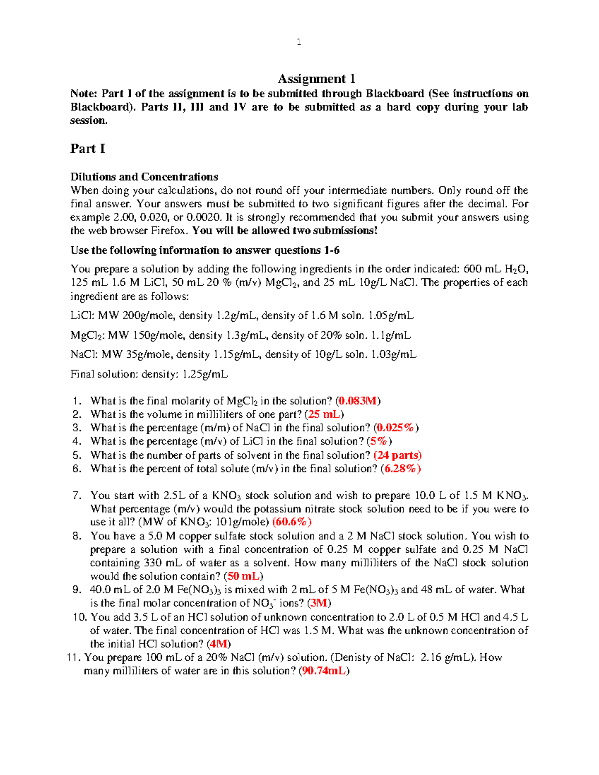 2017 Assignments - corrected copy - Assignment 1 Note: Part I of the ...