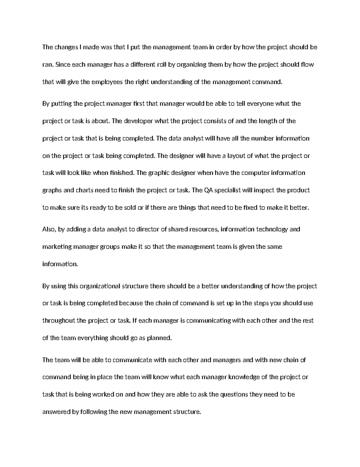 Writing for management chart - The changes I made was that I put the ...