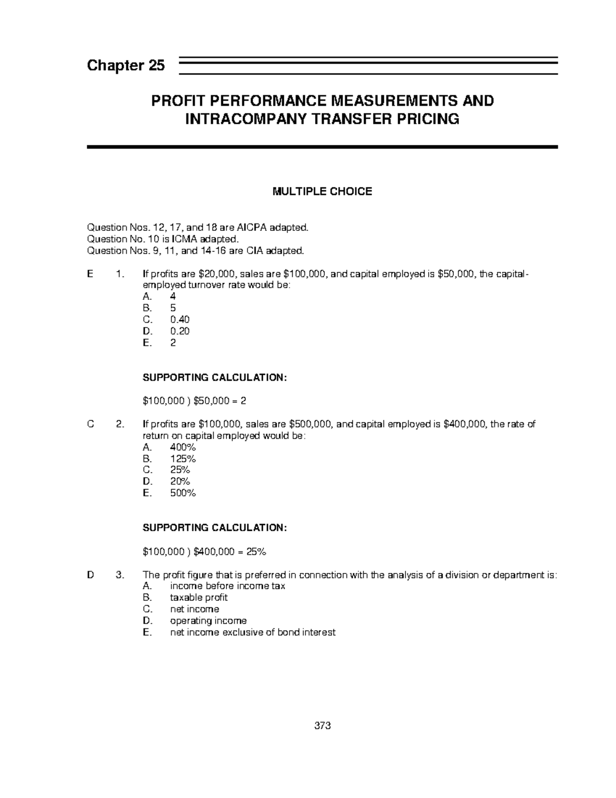 Chapter 25 Profit Performance Measurements - 373 Chapter 25 PROFIT ...