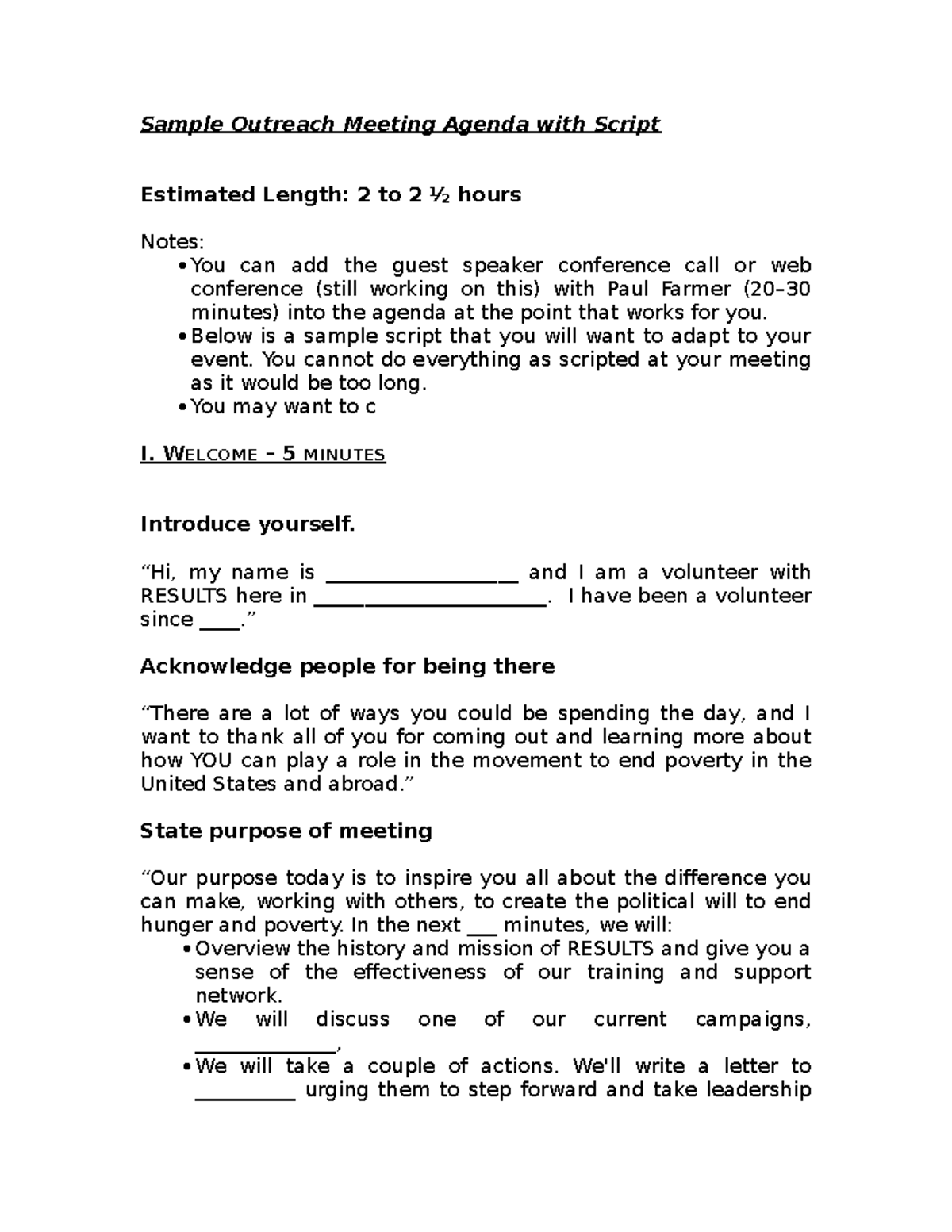 Sample outreach meeting agenda with script 4-2012 - Sample Outreach ...