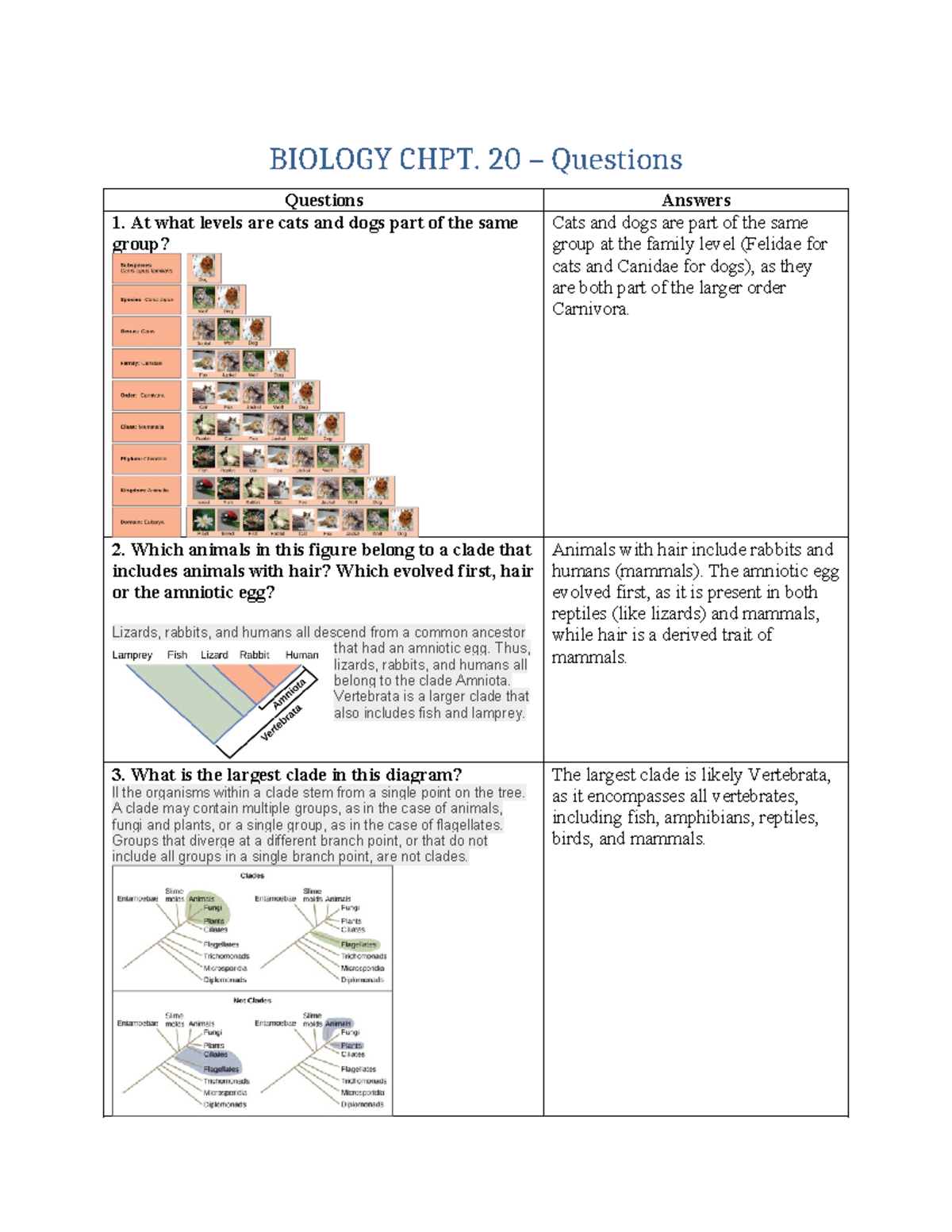 BIOL - Chpt. 20 – Questions - BIOLOGY CHPT. 20 – Questions Questions Answers 1. At what levels ...