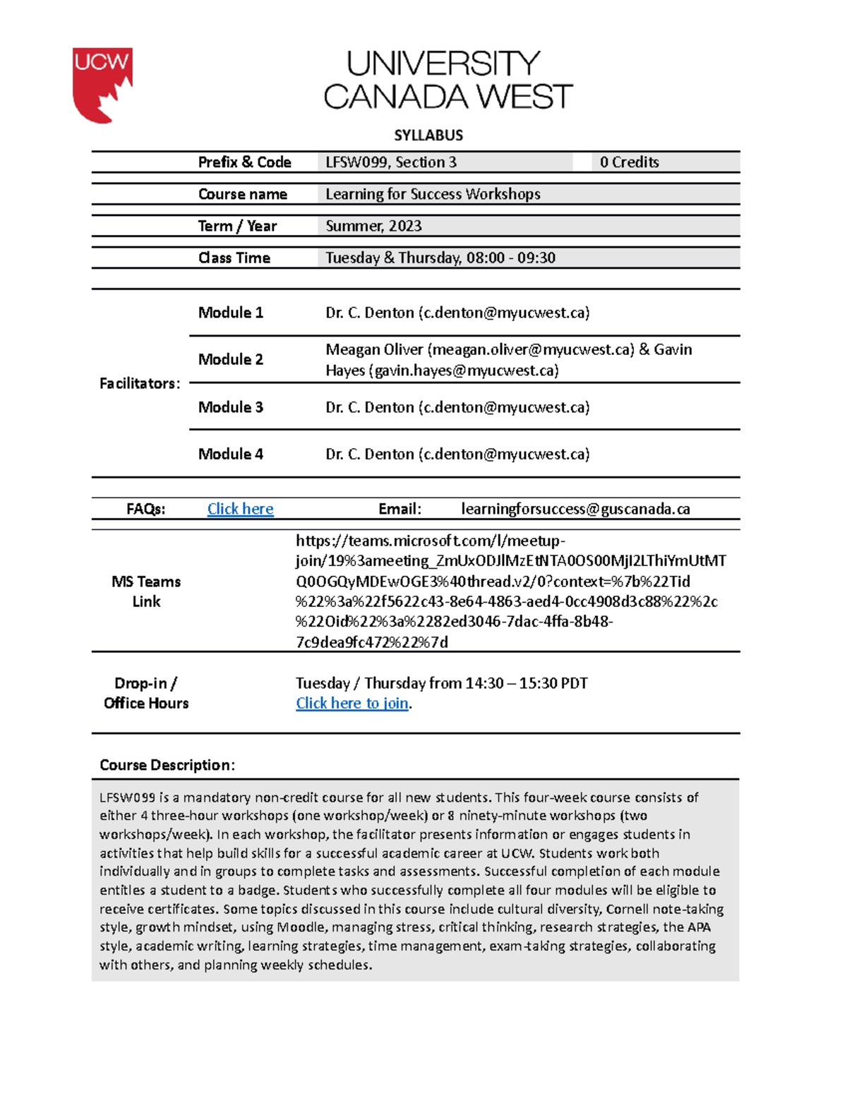 LFSW099-Syllabus-Section 03 - Prefix & Code LFSW099, Section 3 0 ...