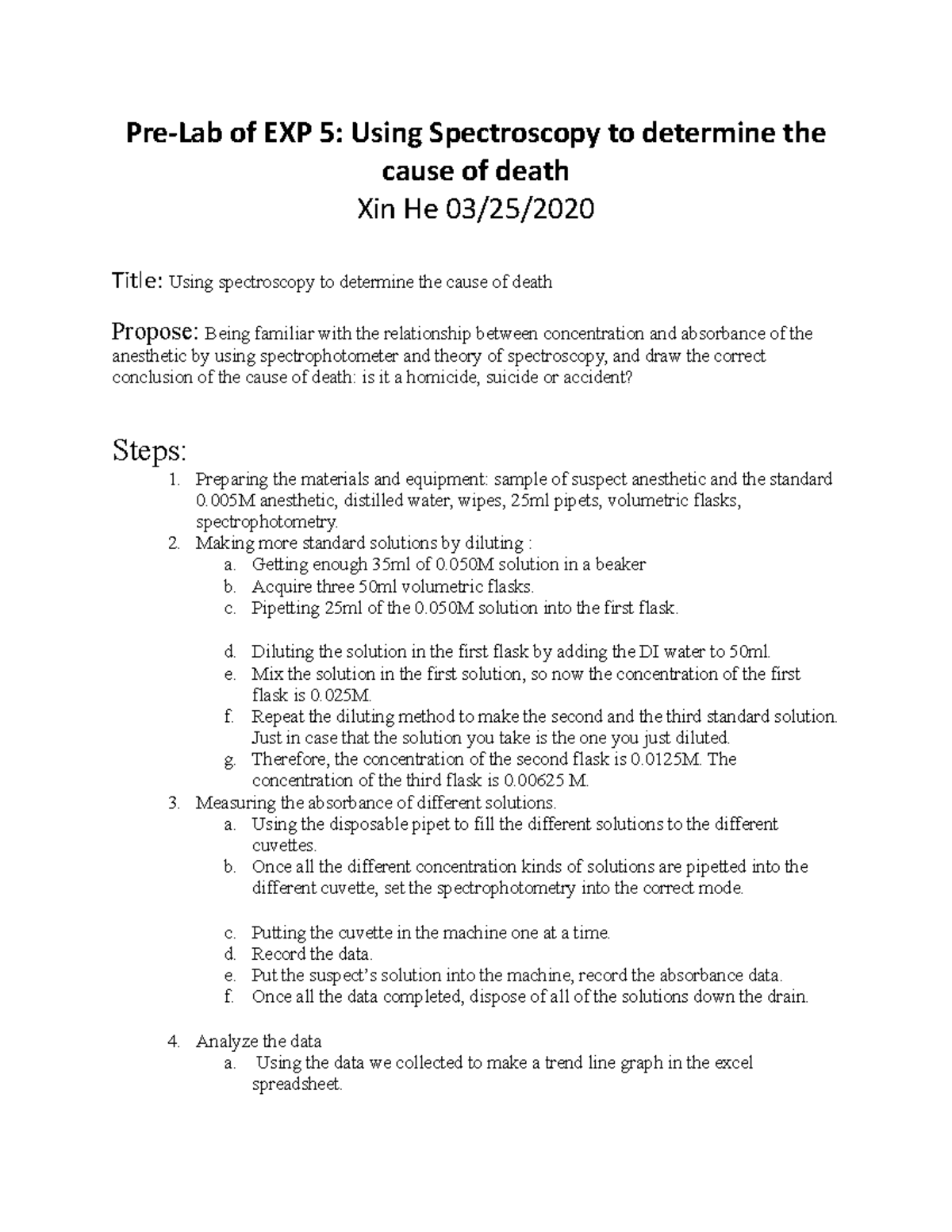 Pre lab of EXP 5 - the prelab - Pre-Lab of EXP 5: Using Spectroscopy to ...