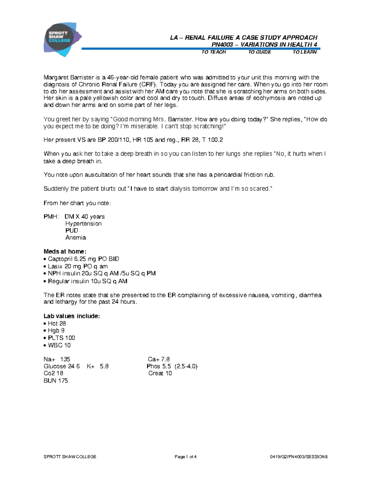 PN4003 - LA - Renal Failure A Case Study Approach Final - PN4003 ...