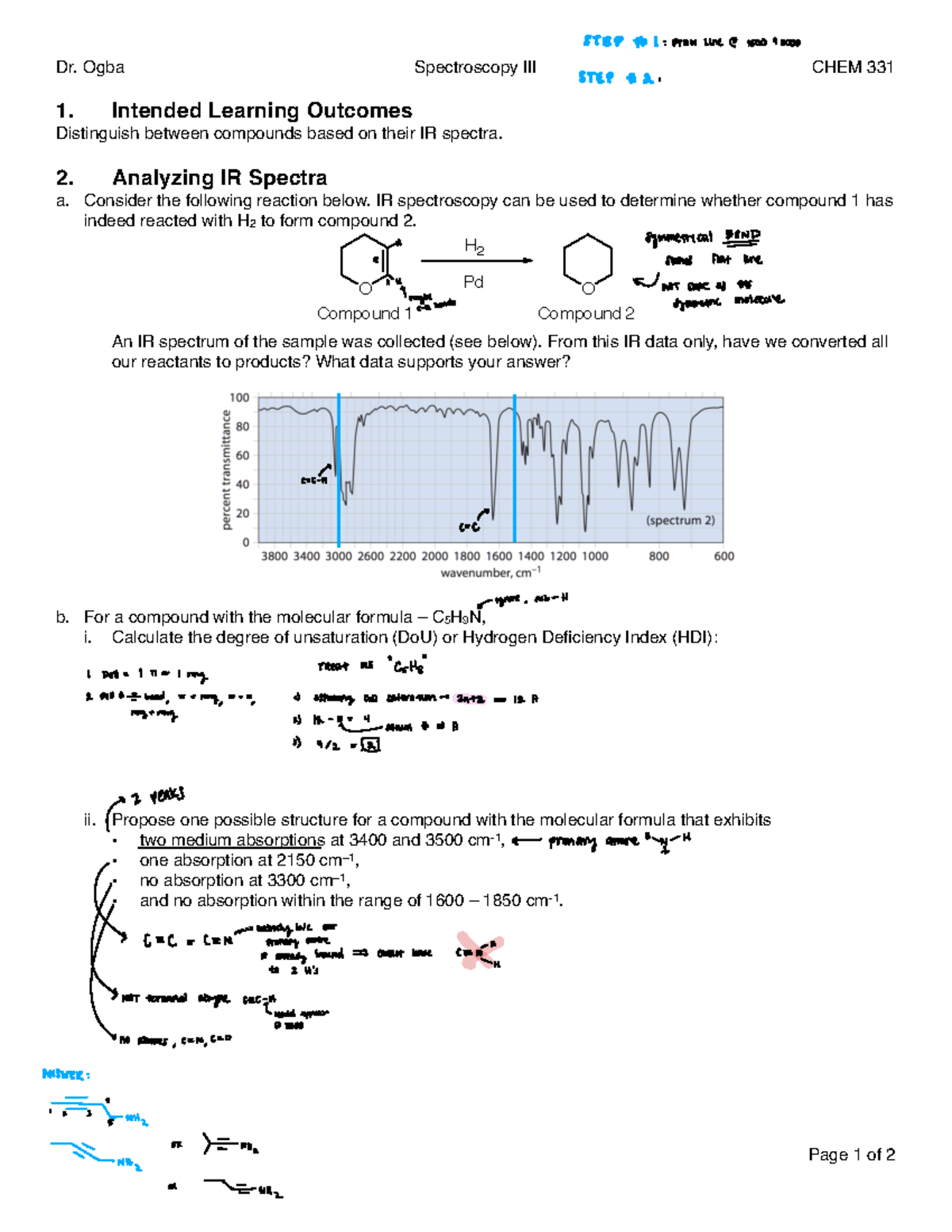 Spectroscopy 3 wsh - Dr. Ogba - Dr. Ogba Spectroscopy III CHEM 331 1 ...