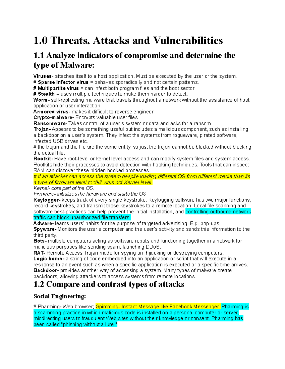 CompTIA Security+ - 1 Threats, Attacks and Vulnerabilities 1 Analyze ...