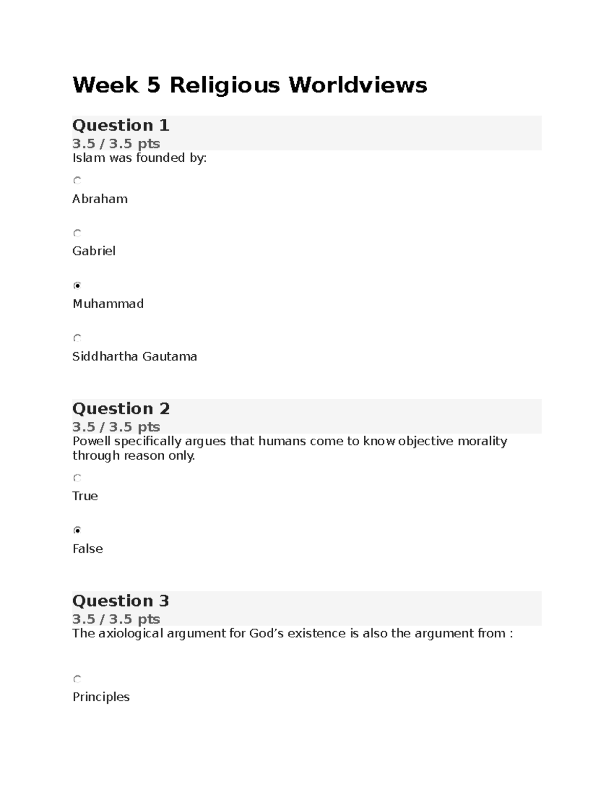 Week 5 Religious Worldviews - Week 5 Religious Worldviews Question 1 3 ...