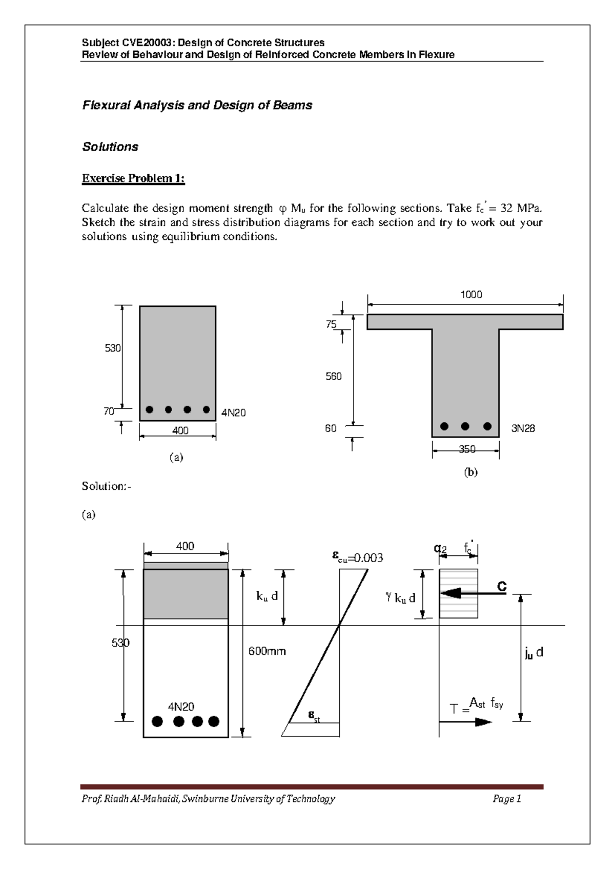 CVE2000 3 Tutorial 5 Concrete Flexure Design - Solutions-1 V2 - Review ...