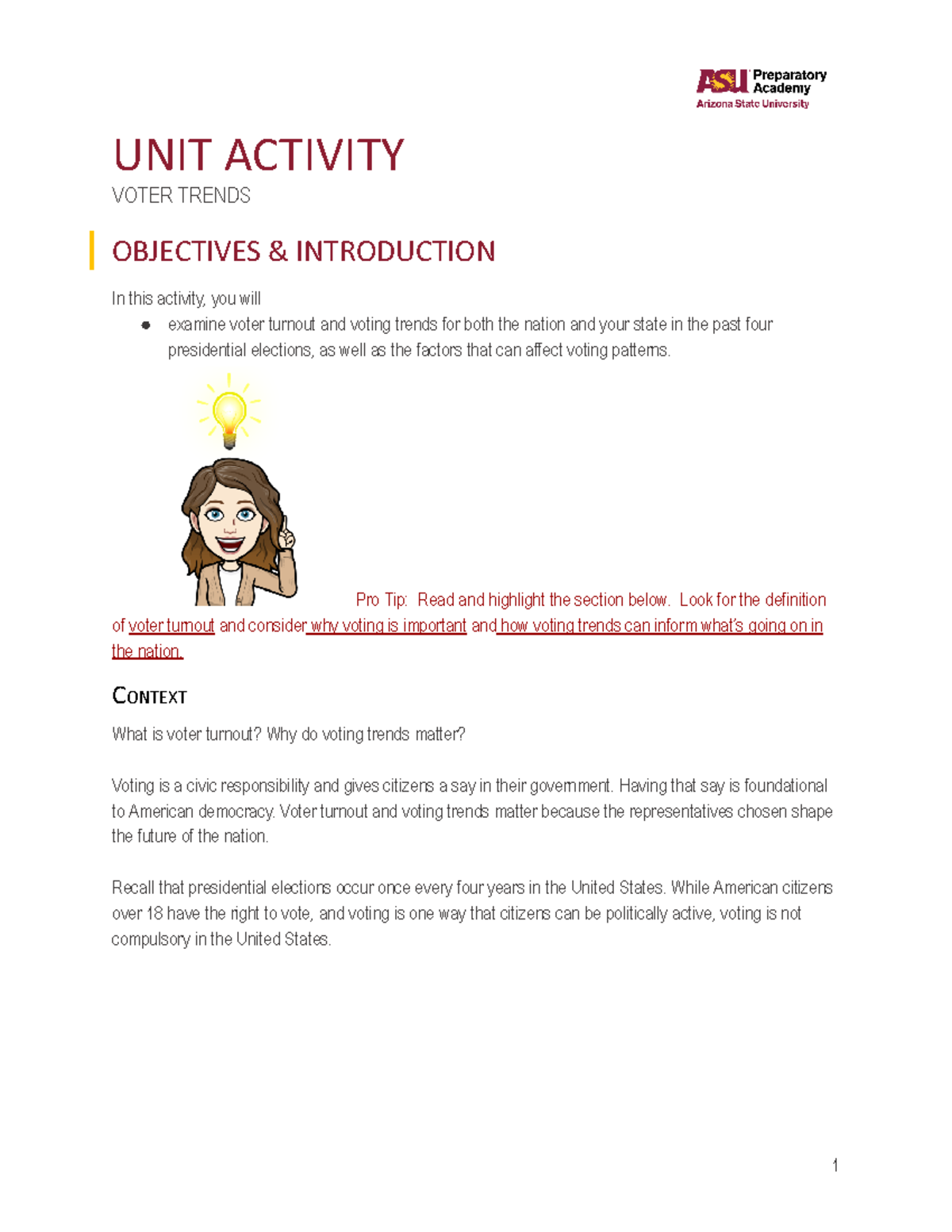 Copy of Hammill Social Studies 8B U1 Unit Activity Voter Trends - UNIT ...